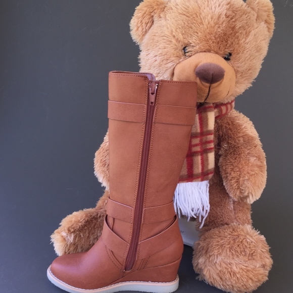 Shoes | Hp Girls Wedge Crisscross Cognac Boots | Poshmark